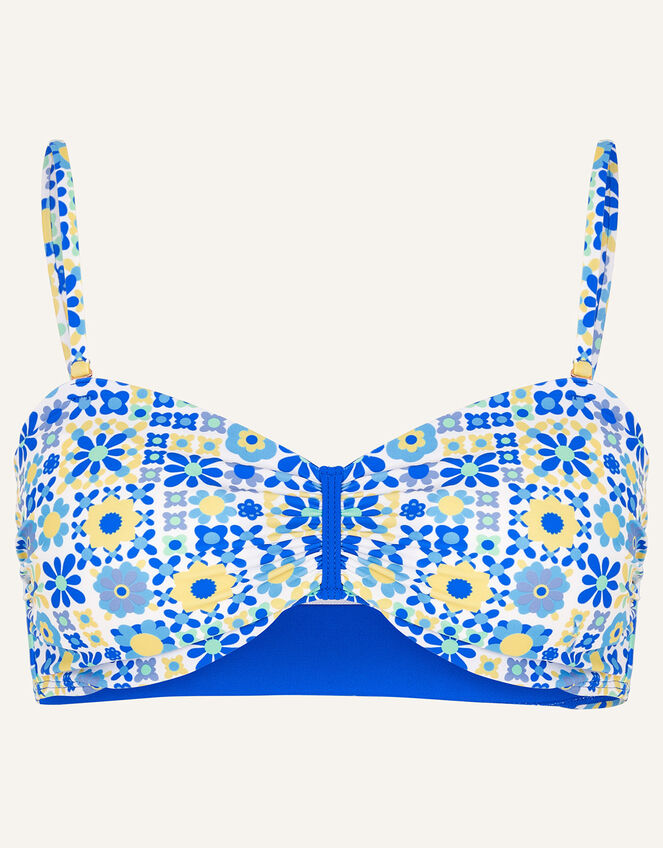 Retro Tile Print Bandeau Bikini Top Blue | Bikini tops | Accessorize UK