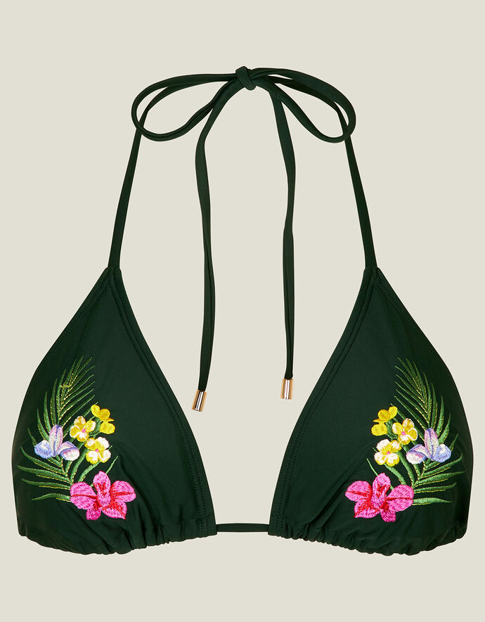 Embroidered Flower Bikini Top Green | Bikinis & Swimsuits | Accessorize UK