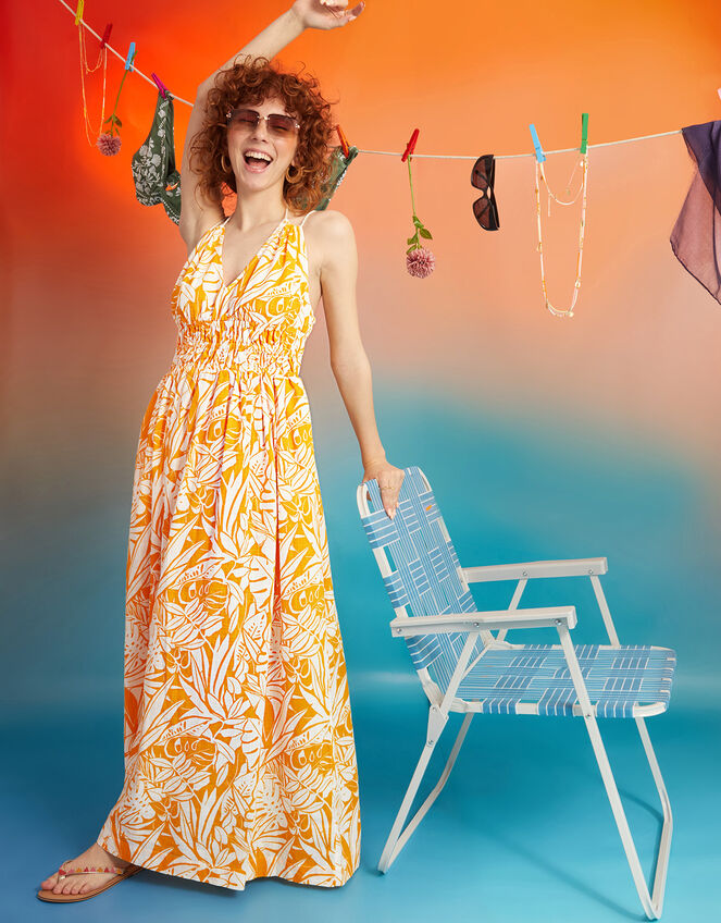 Foliage Print Strappy Sundress Yellow | Beach holiday dresses ...