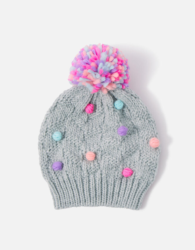 Girls Pom-Pom Beanie in Recycled Polyester Grey | Girls accessories ...