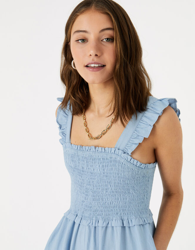 Ruffle Strap Smocked Jumpsuit Blue | Summer holiday jumpsuits ...