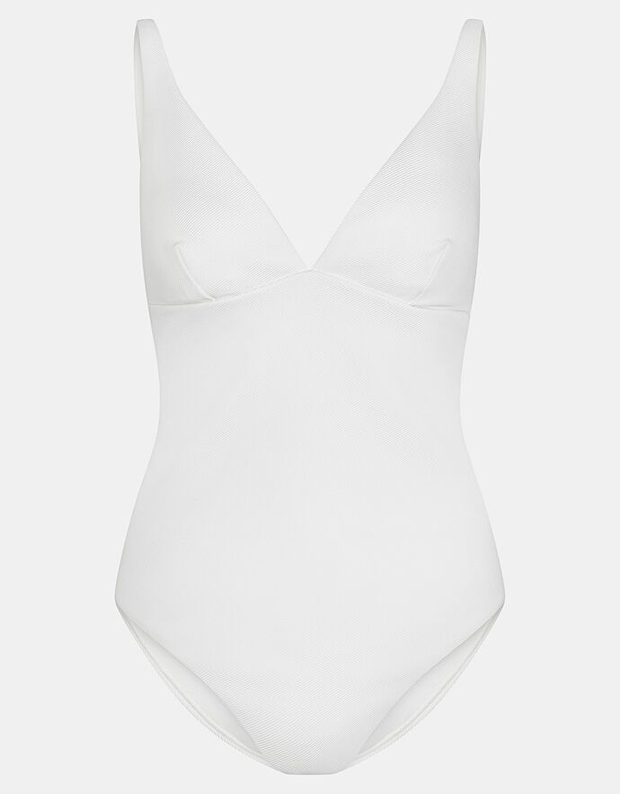 Plunge Ribbed Shaping Swimsuit Ivory | Bikinis & Swimsuits ...