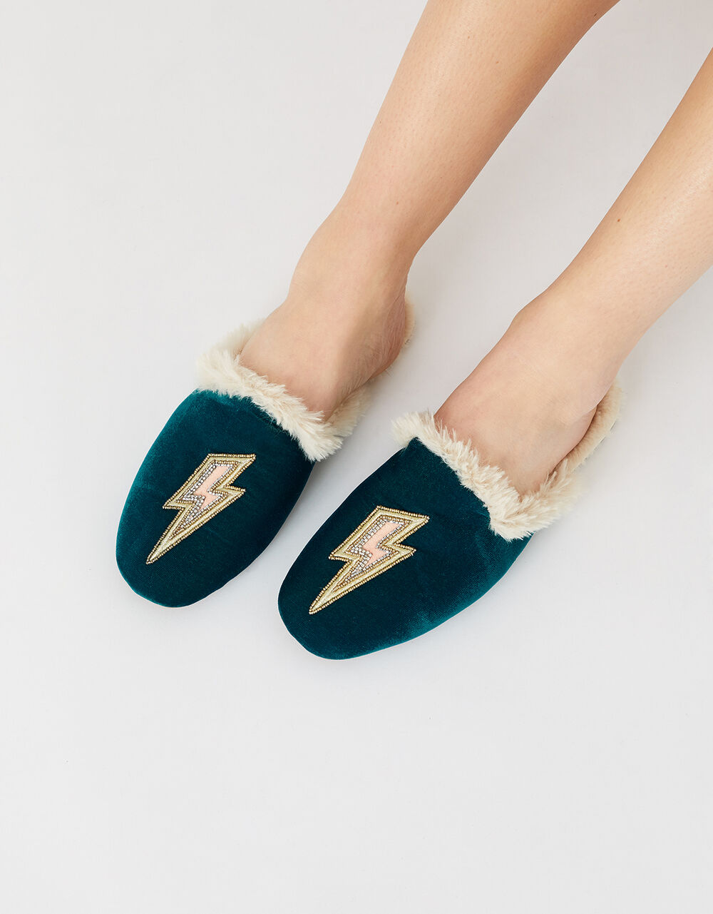 Embellished Lightning Bolt Mule Slippers Teal | Slippers | Accessorize UK