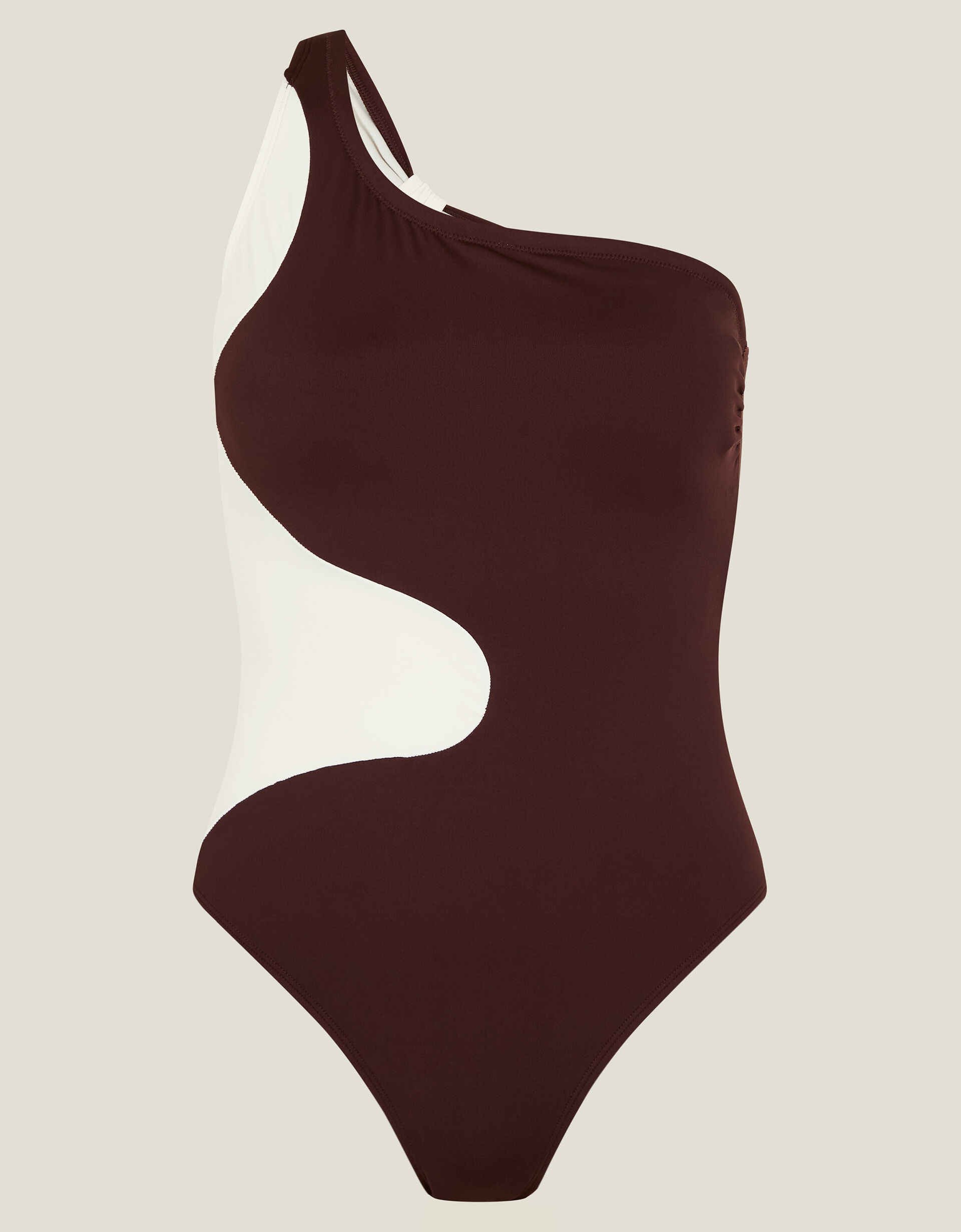 One-Shoulder Wavey Swimsuit Brown | Bikinis & Swimsuits | Accessorize ...