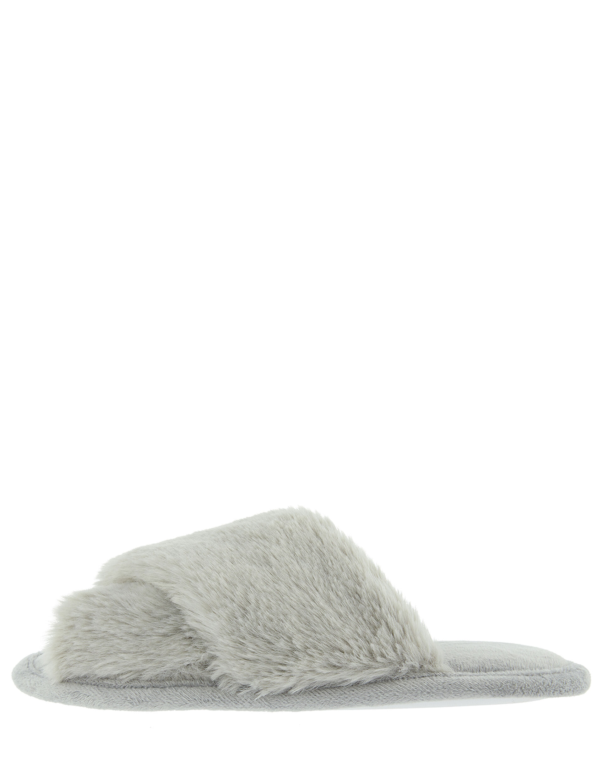 Fluffy Peep-Toe Slipper Sliders Grey | Slippers | Accessorize UK