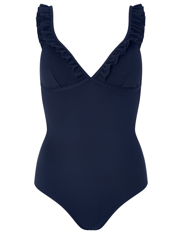 Textured Shaping Swimsuit with Ruffles Blue | Swimsuits | Accessorize UK