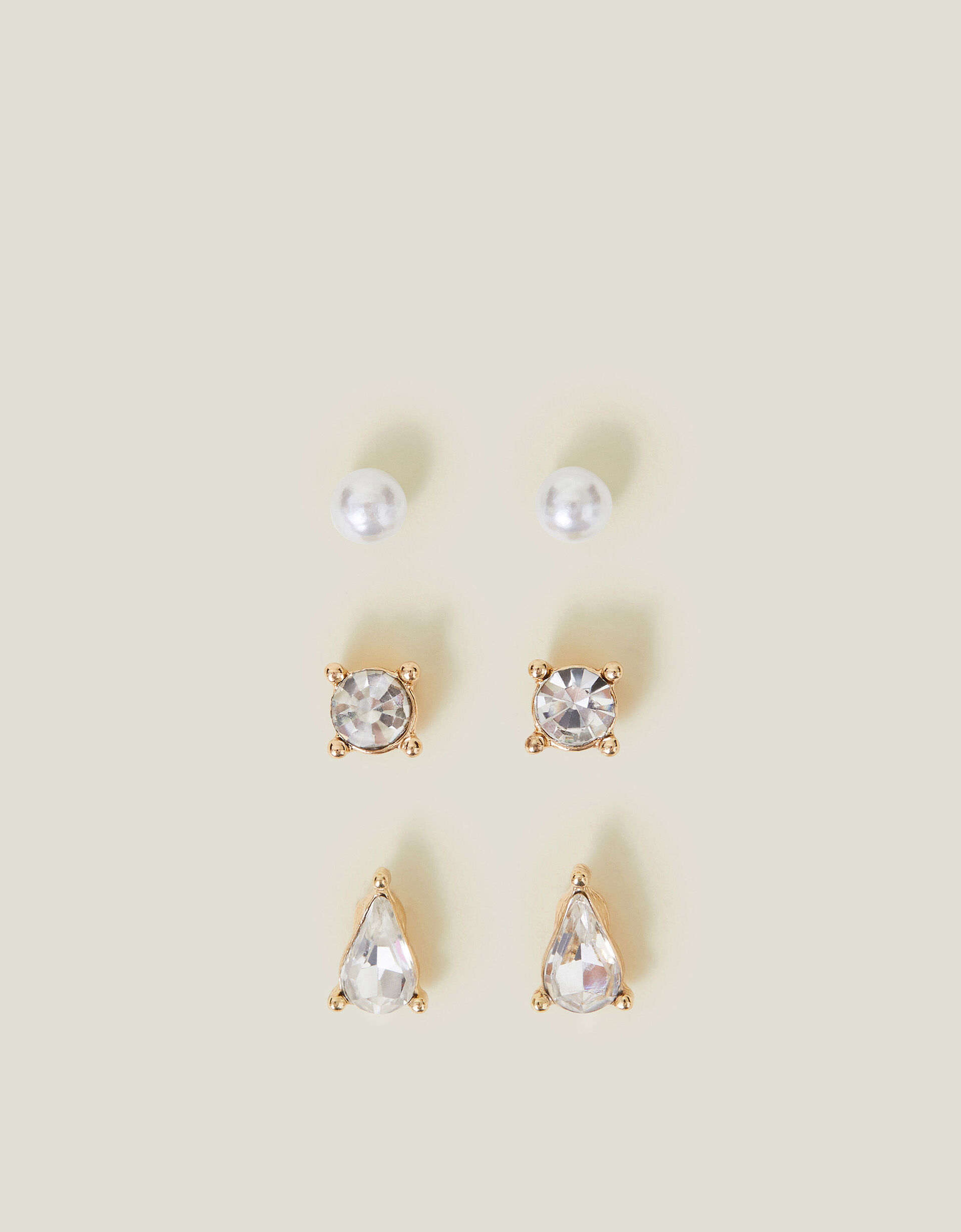 3 Pack Crystal Stud Earrings