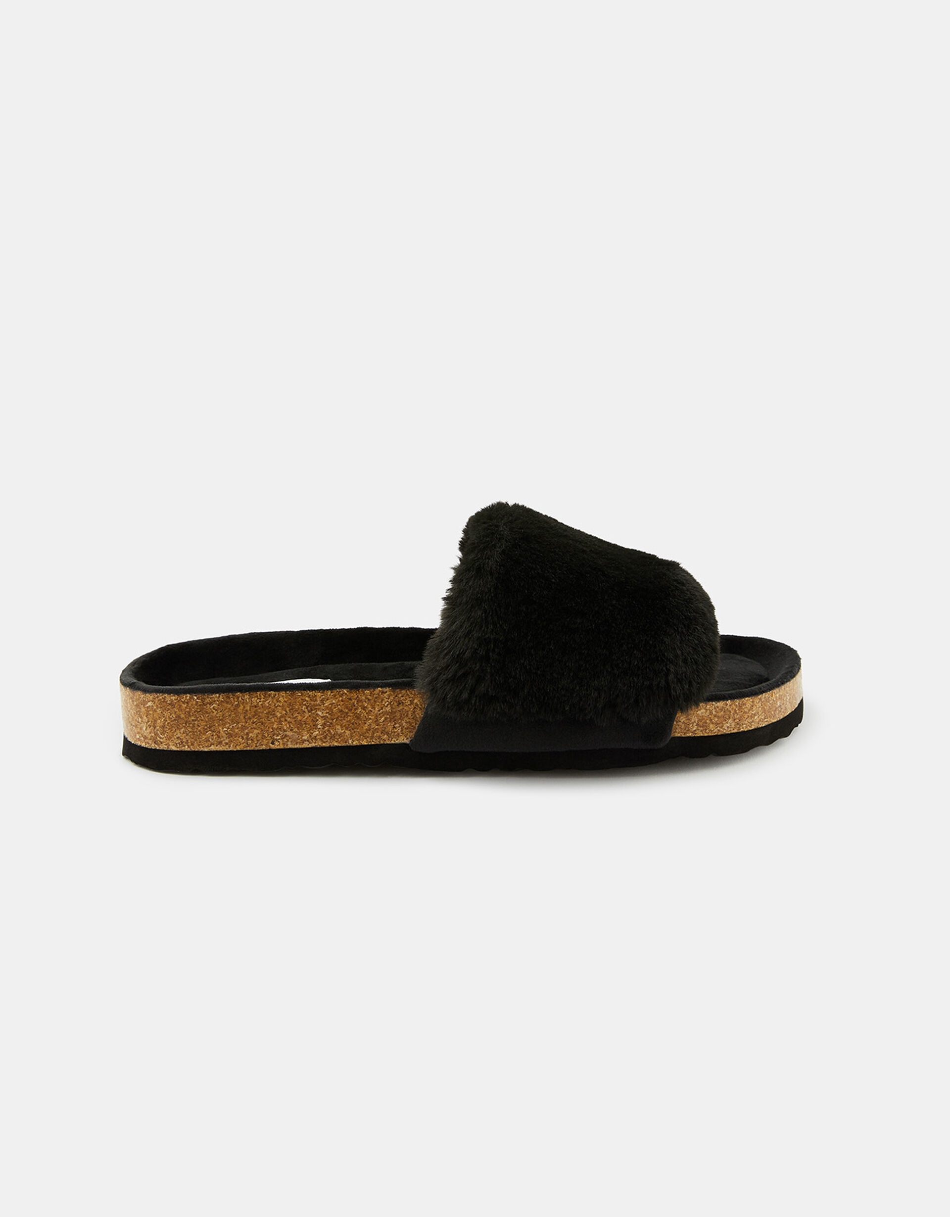Fluffy Slider with Cork Base Black | Slippers | Accessorize UK