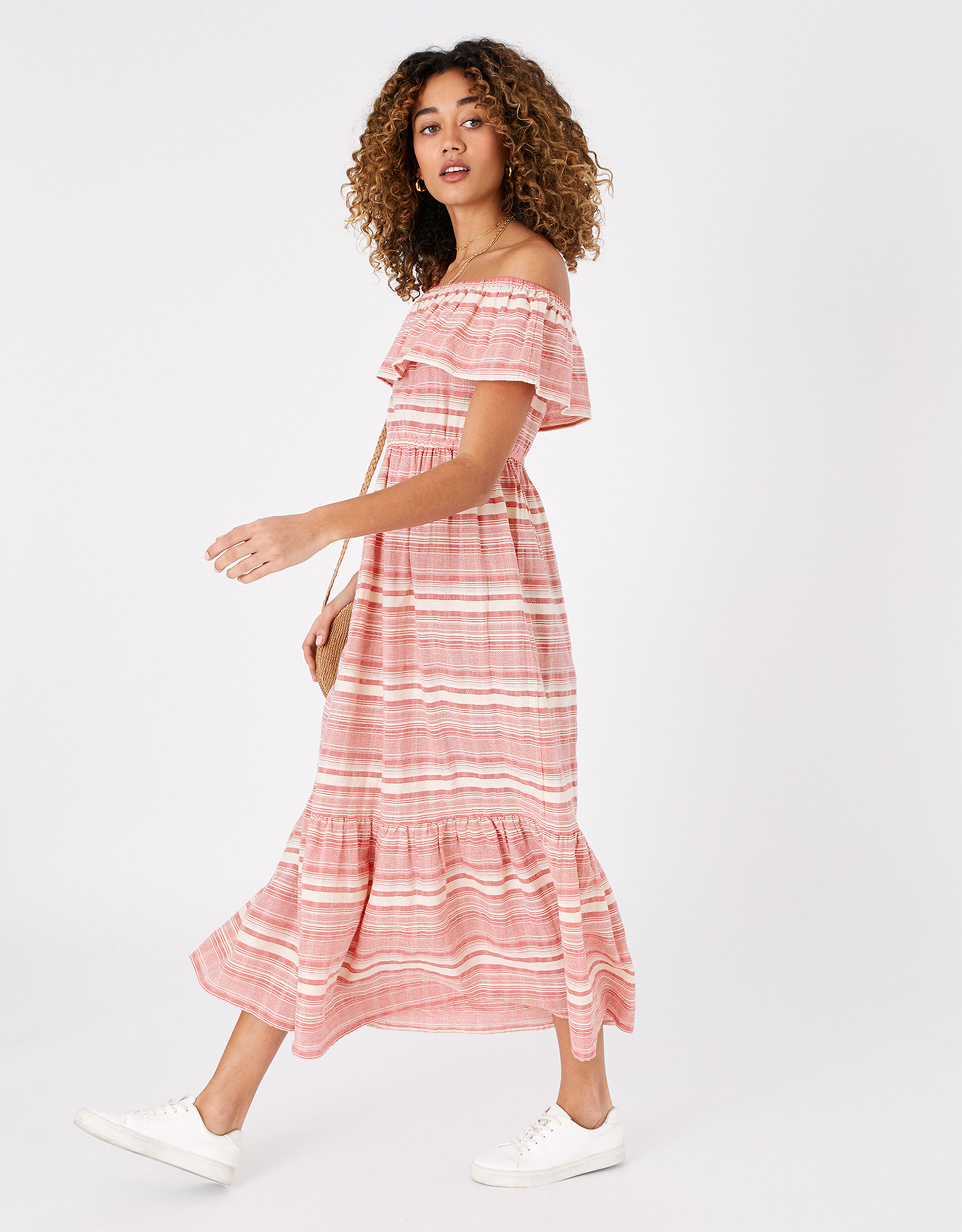 Jacquard Bardot Dress Red | Beach holiday dresses | Accessorize UK