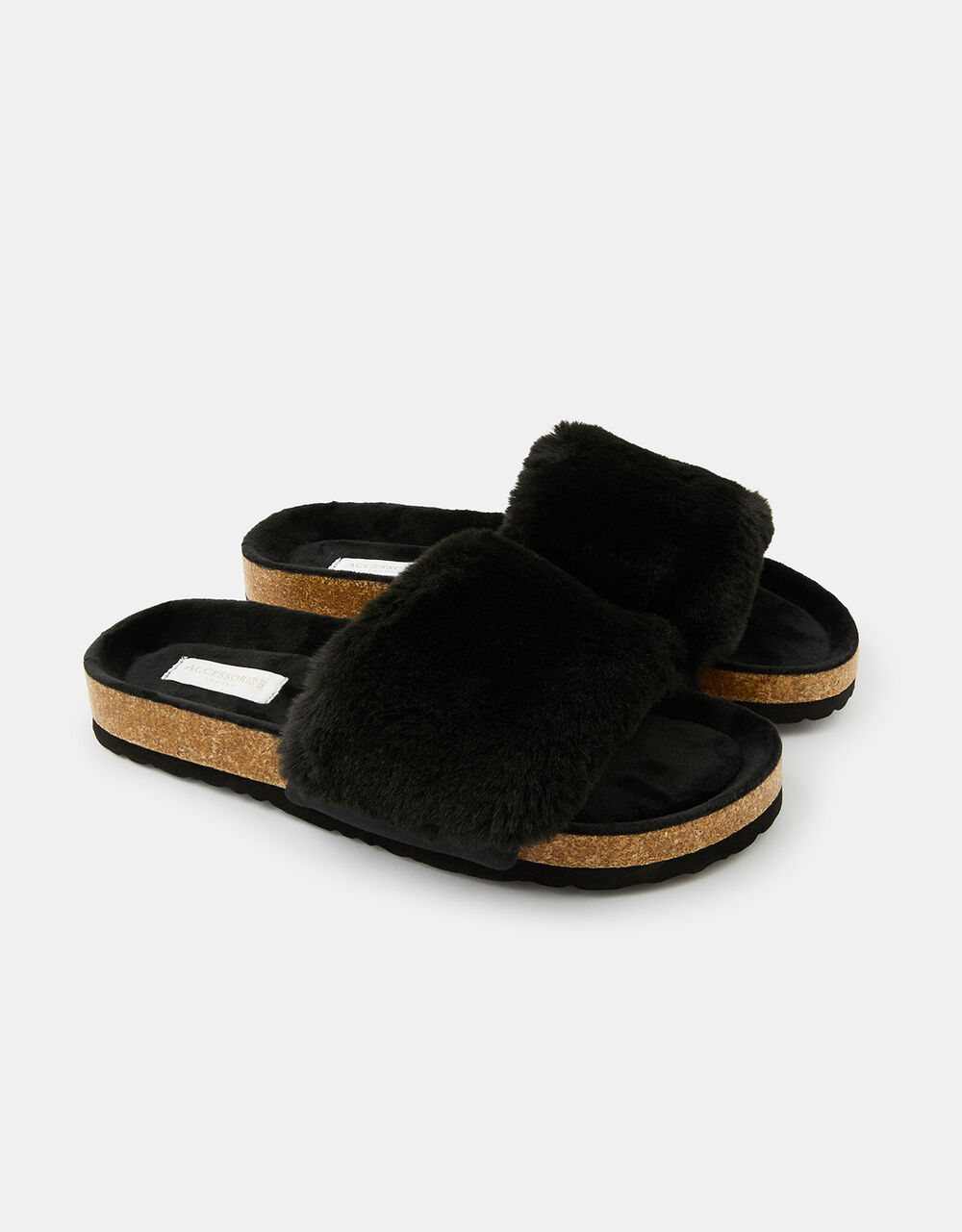 Fluffy Slider with Cork Base Black | Slippers | Accessorize UK