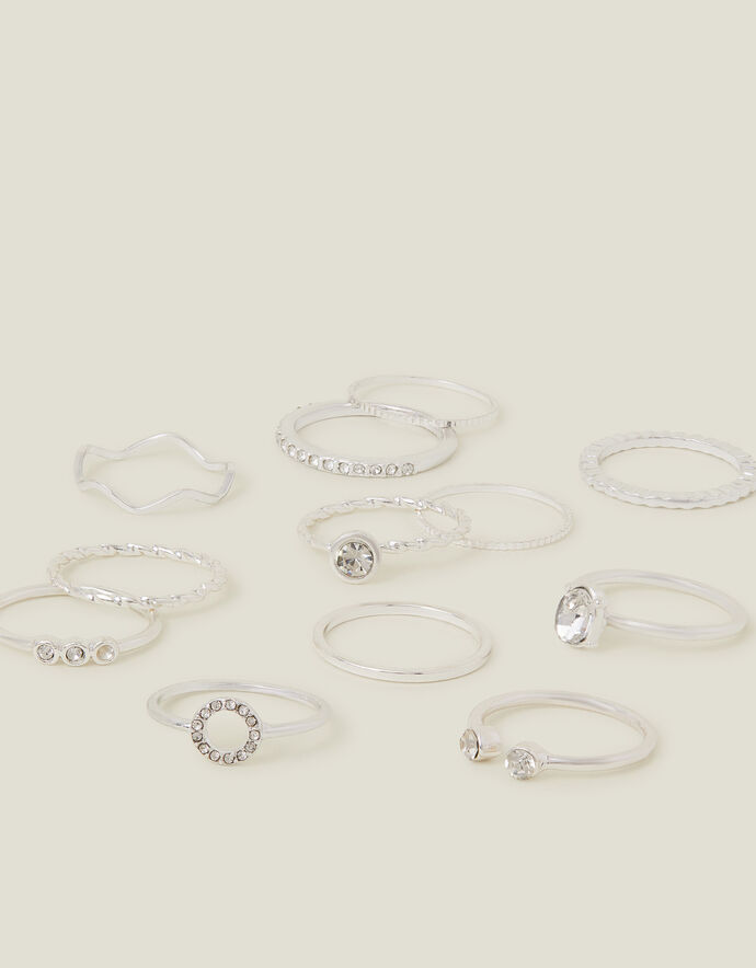 Crystal Rings 12 Pack Silver | Stacking Rings | Accessorize Global