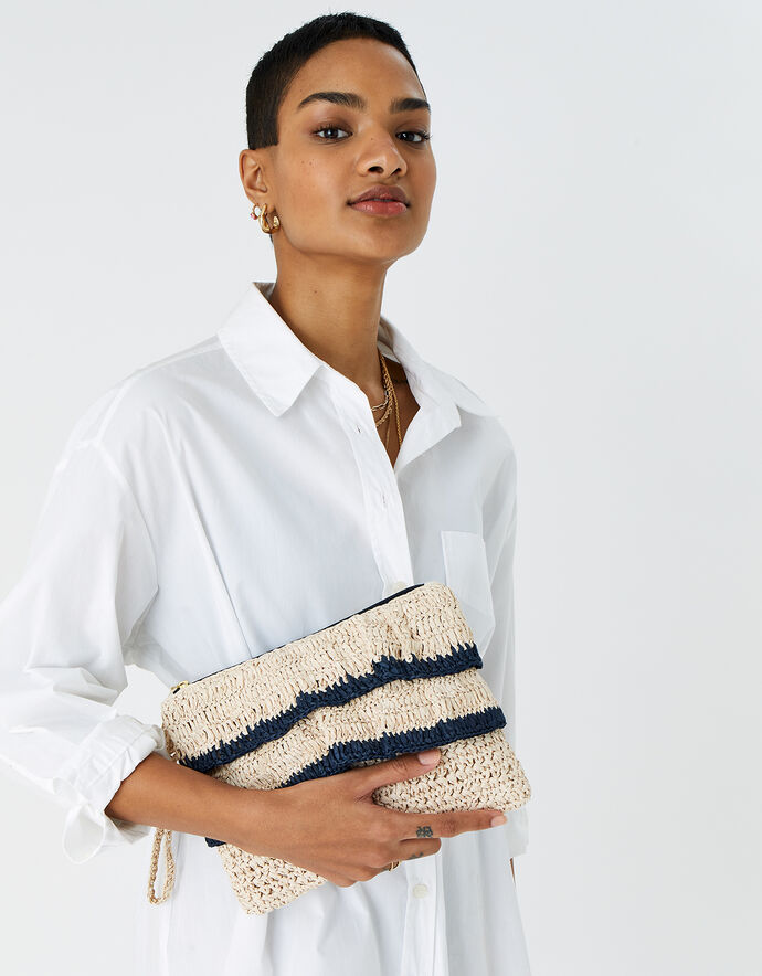 Ruffle Raffia Clutch Bag | Beach Bags | Accessorize UK