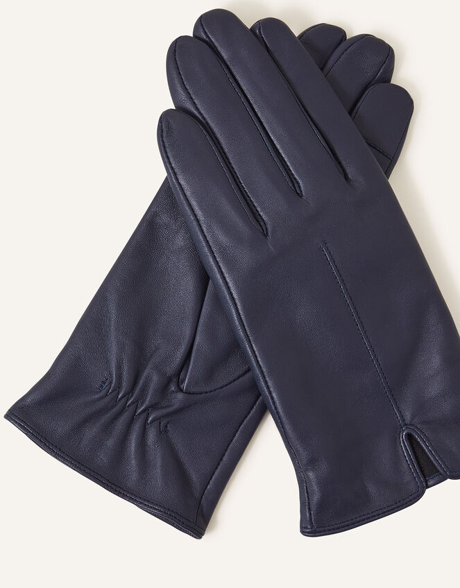 Touchscreen Leather Gloves Blue | Gloves | Accessorize UK
