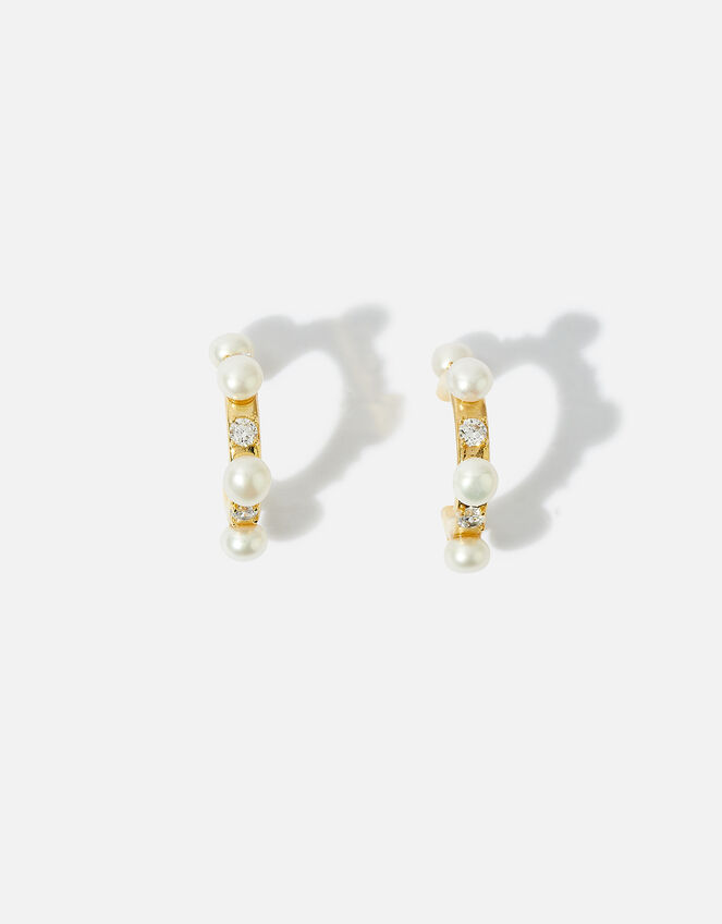 14ct Gold-Plated Pearl Station Hoop Earrings | Gold Plated | Accessorize UK