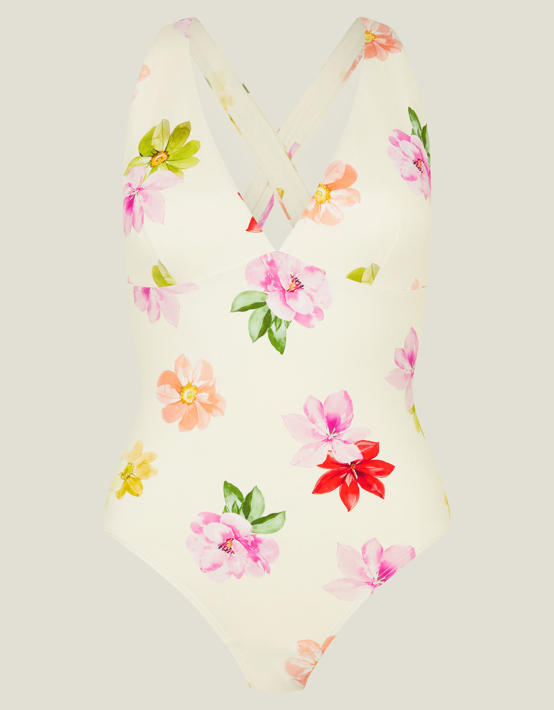 Floral Cross Strap Swimsuit Ivory | Swimwear | Accessorize Global