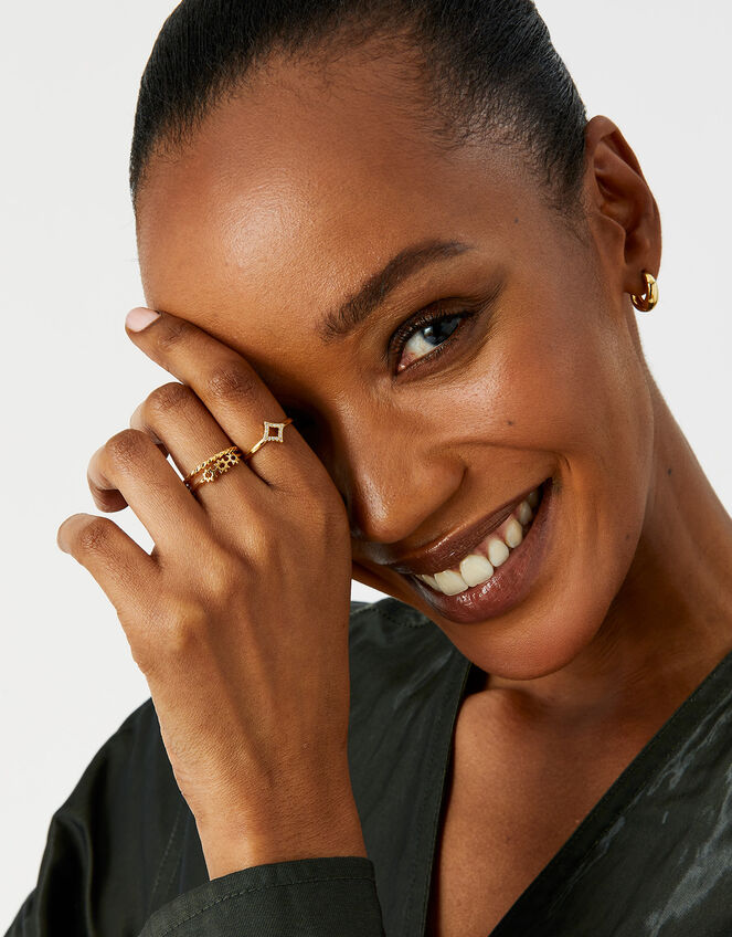 Gold-Plated Diamond Ring Stacking Set Gold | Gold Plated | Accessorize UK