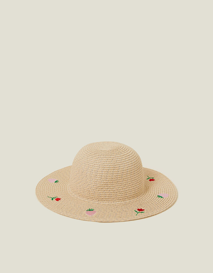 Girls Strawberry Embroidered Straw Hat Natural | Girls accessories ...