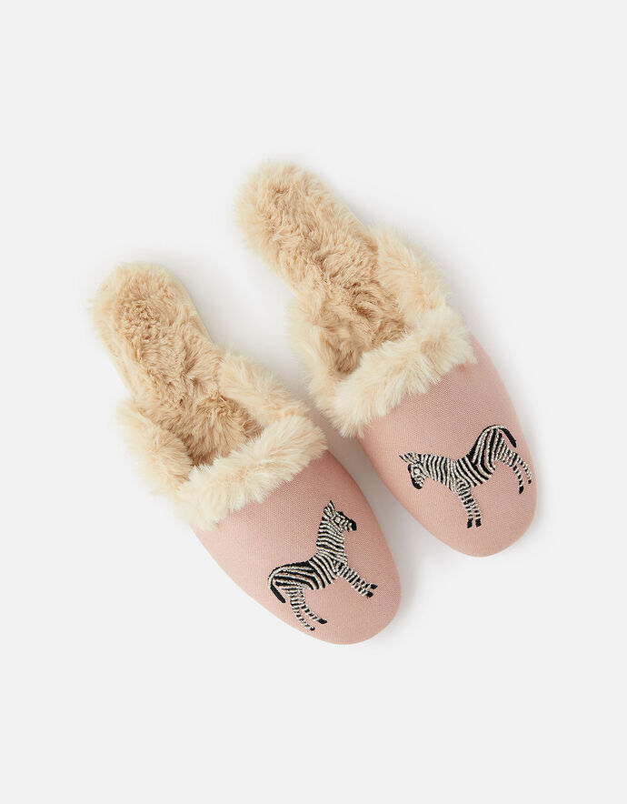 Zebra Fluffy Slippers Pink | Slippers | Accessorize UK