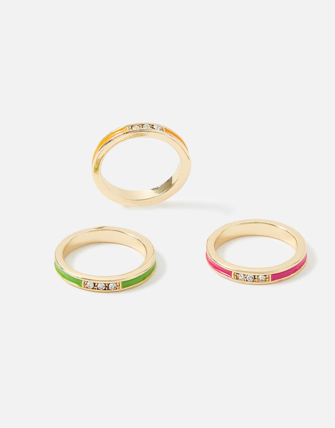 Eye Candy Enamel Pave Ring Set Multi | Stacked rings | Accessorize UK
