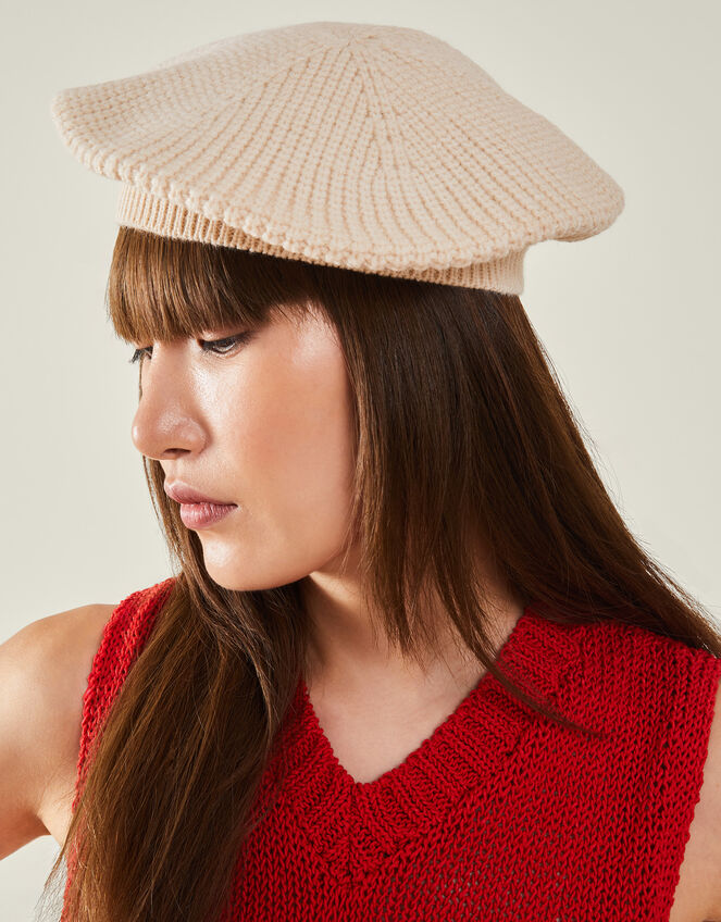 Ribbed Knit Beret Natural | Hats | Accessorize UK