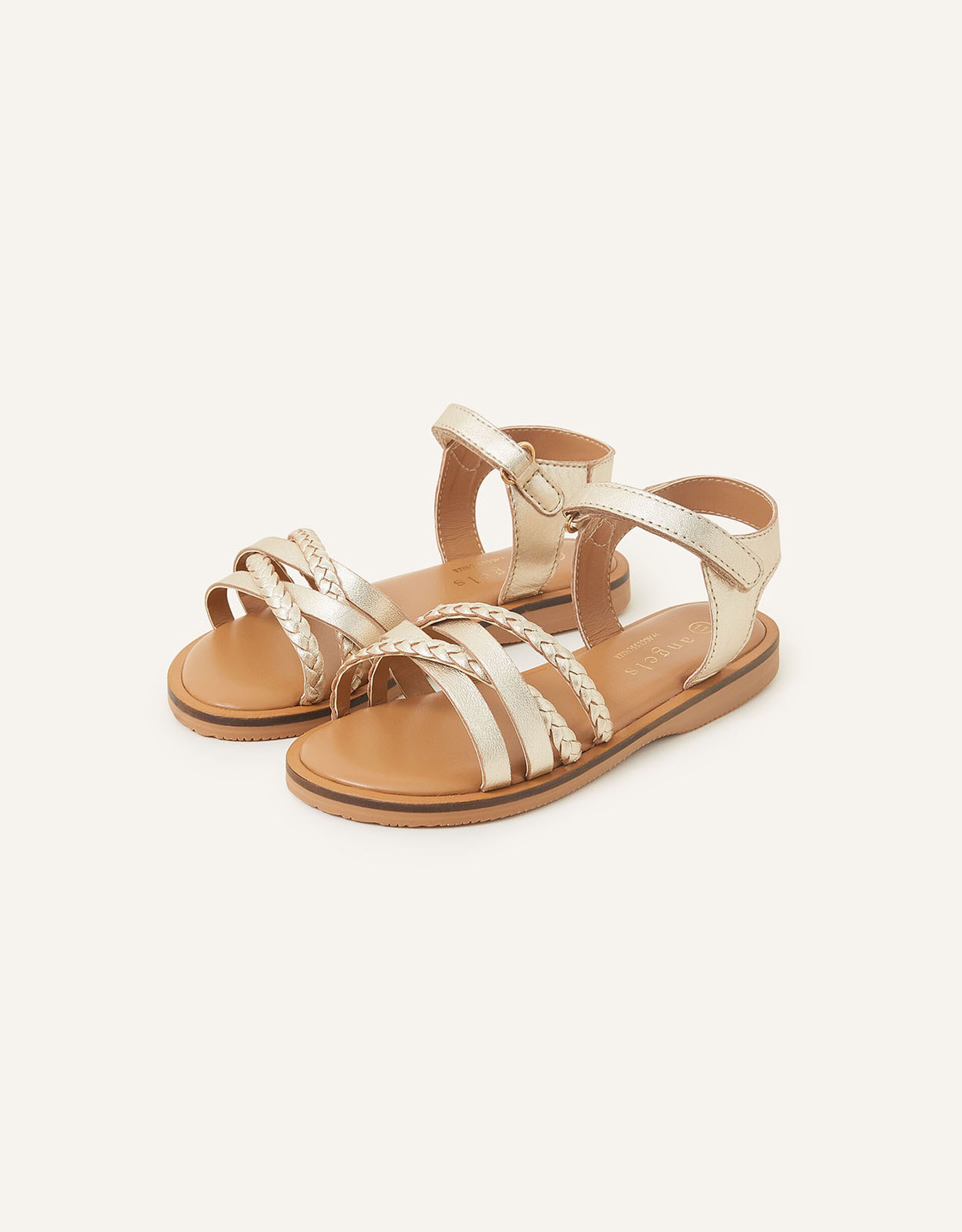 Girls Strappy Plait Leather Sandals Gold | Girls flip flops & Sandals ...