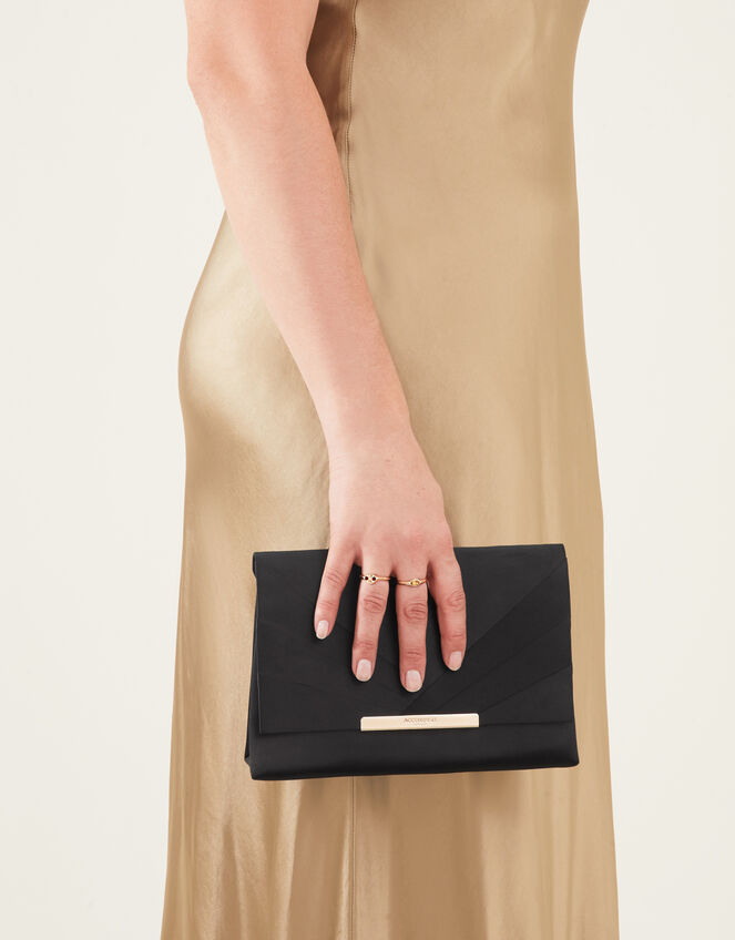 Satin Fold Over Clutch Bag Black | Clutches | Accessorize UK