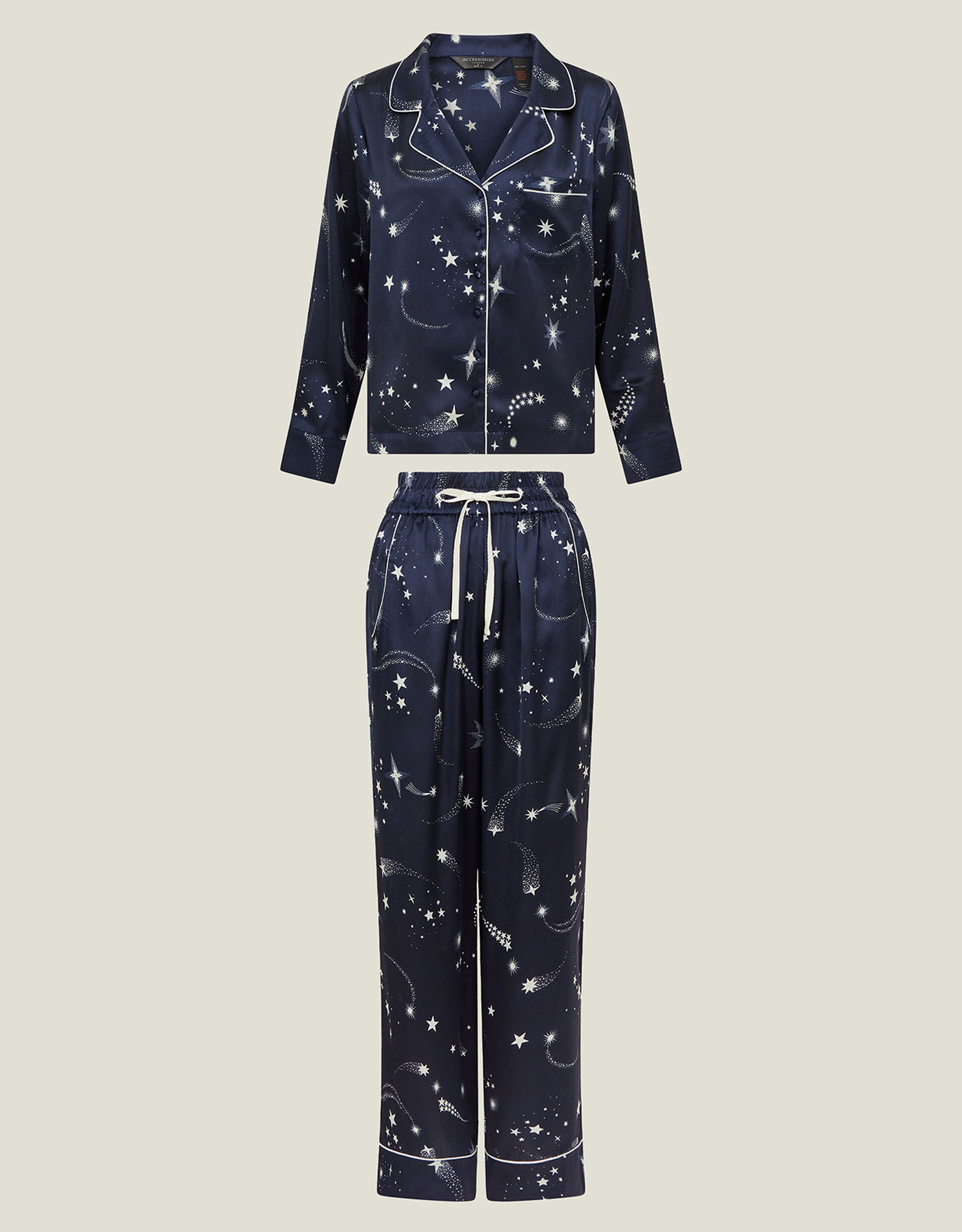 Star Print Satin Long Pyjamas Set Blue | Shop All | Accessorize Global