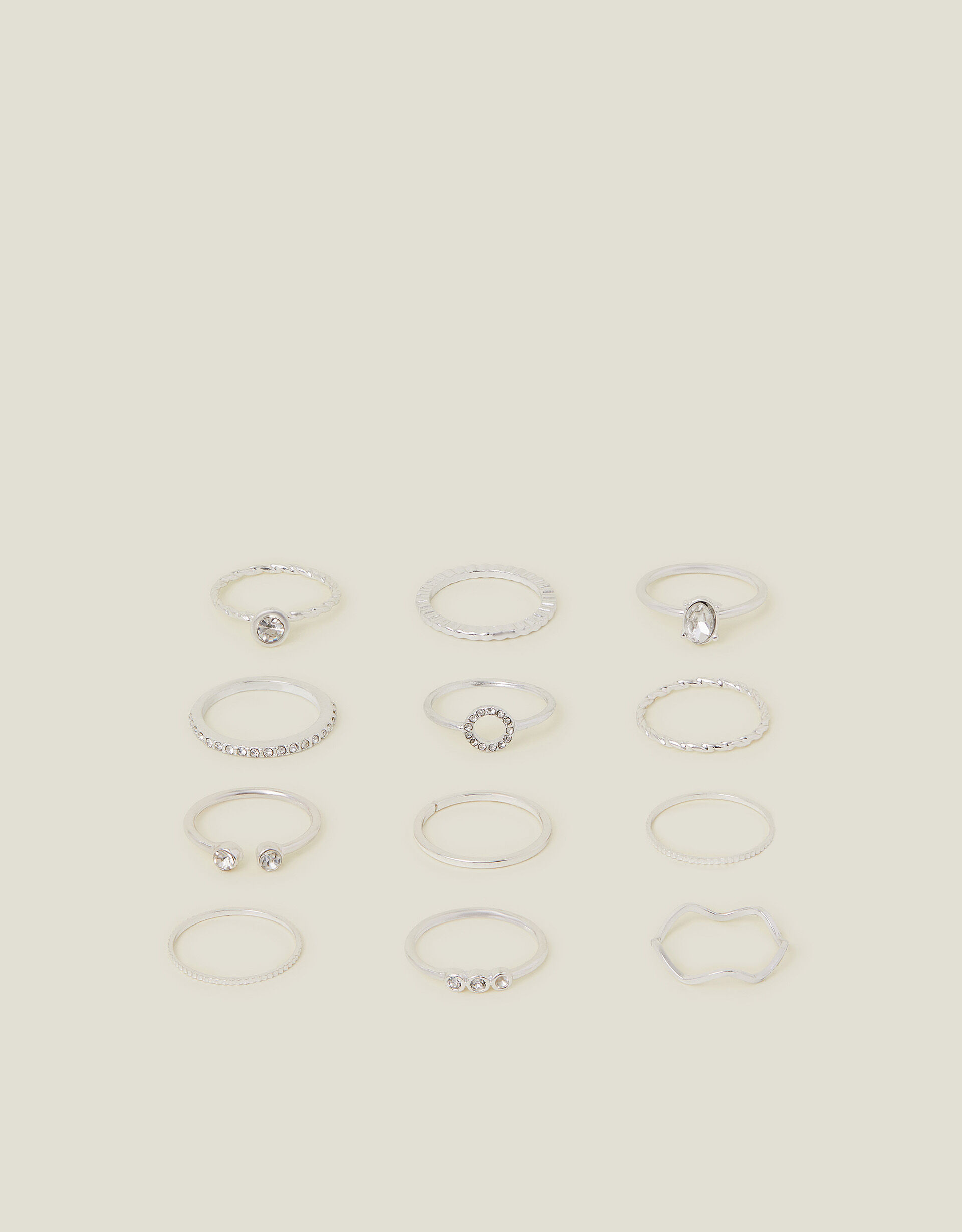 Crystal Rings 12 Pack Silver | Stacking Rings | Accessorize Global