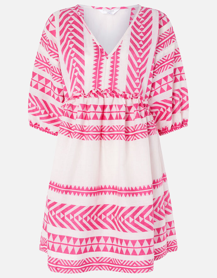 Patterned Jacquard Smock Dress Pink | Beach holiday dresses ...