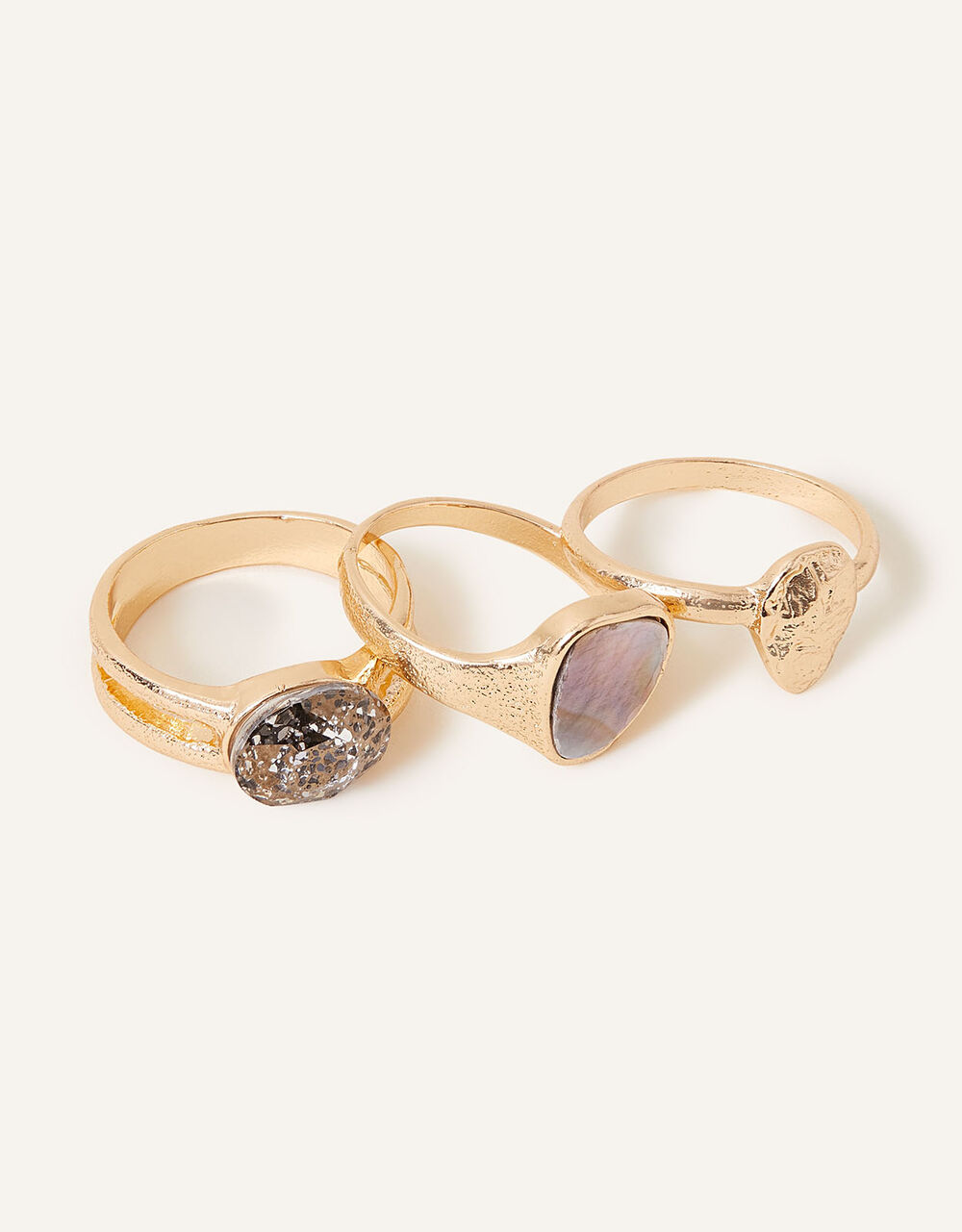 Pearlised Ring Set of Three Grey | Stacked rings | Accessorize UK