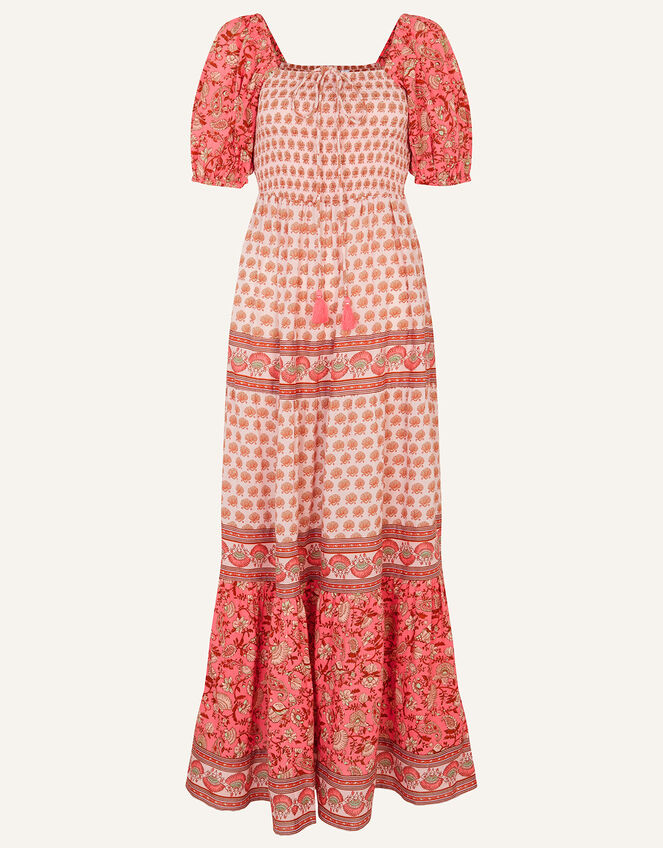 Shell Print Puff Sleeve Midi Dress Orange | Beach holiday dresses ...