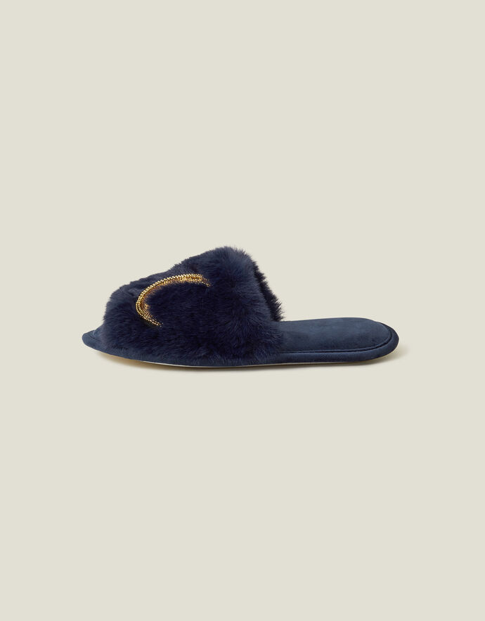 Moon Faux Fur Mule Slippers Blue | Slippers | Accessorize UK