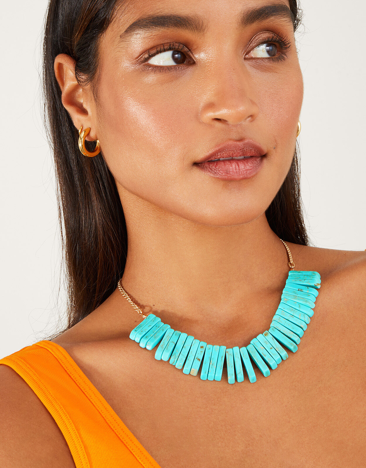 Semi Precious Turquoise Fan Necklace