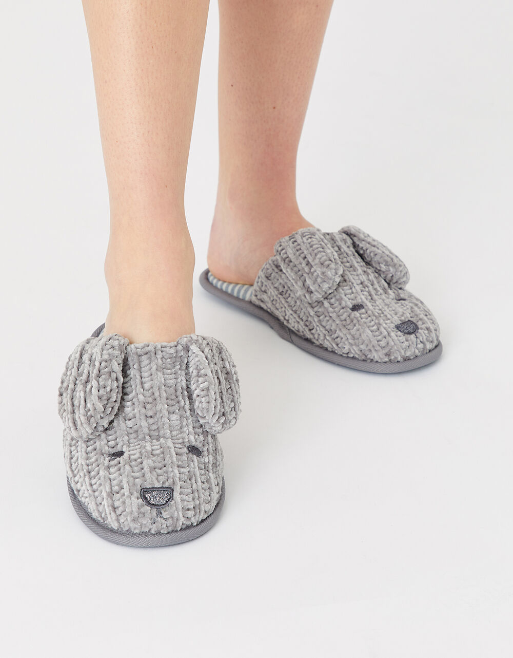 Doggy Chunky Knit Slippers Grey | Slippers | Accessorize UK