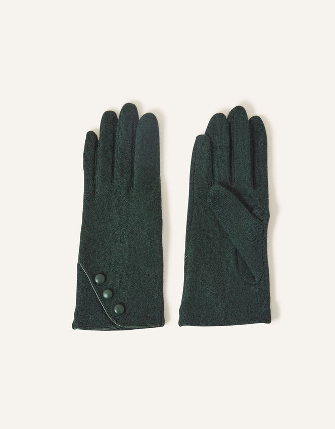 Touchscreen Button Gloves in Wool Blend Green | Gloves | Accessorize UK