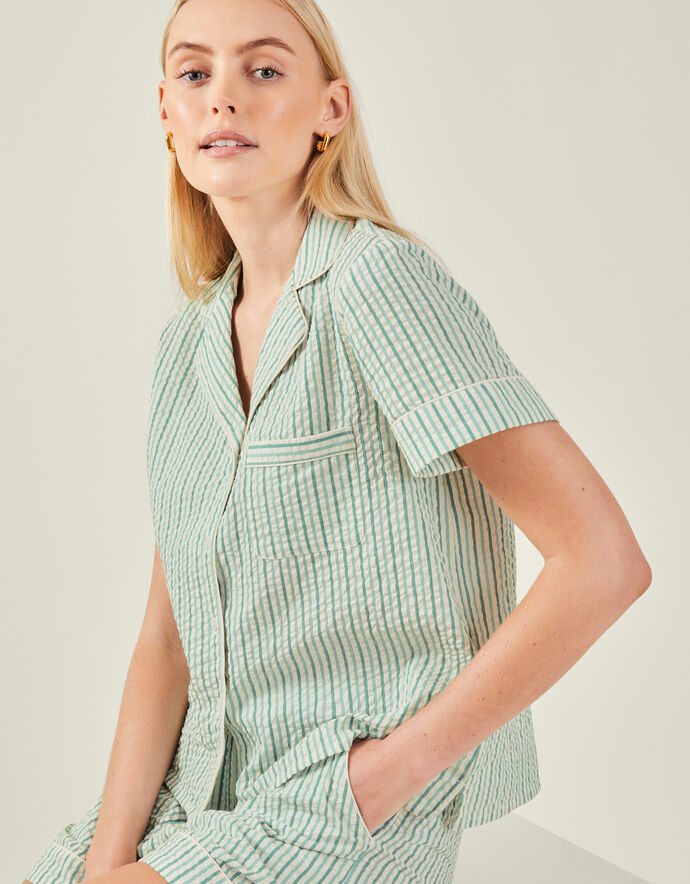 Seersucker Stripe Short Pyjamas Set Green | Shop All | Accessorize Global