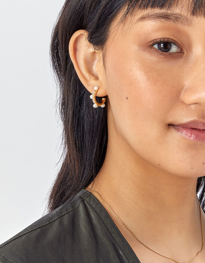 14ct Gold-Plated Pearl Station Hoop Earrings | Gold Plated | Accessorize UK