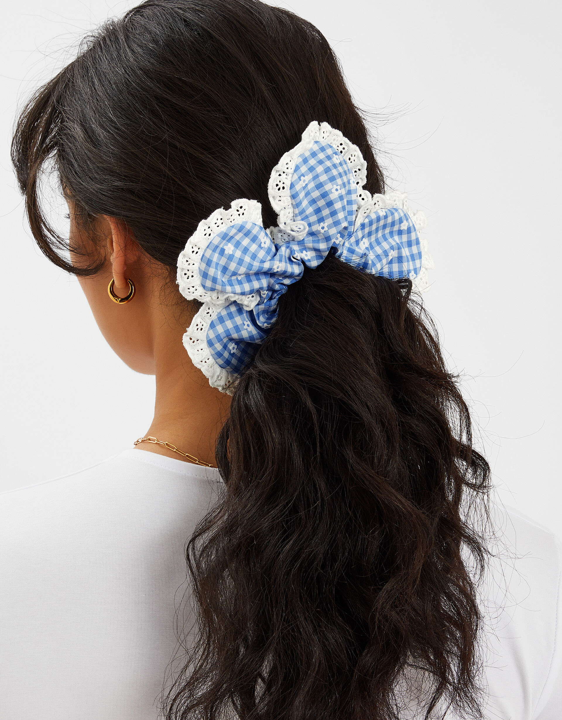 Broderie Gingham Flower Hair Scrunchie | Hair Accessories | Accessorize UK