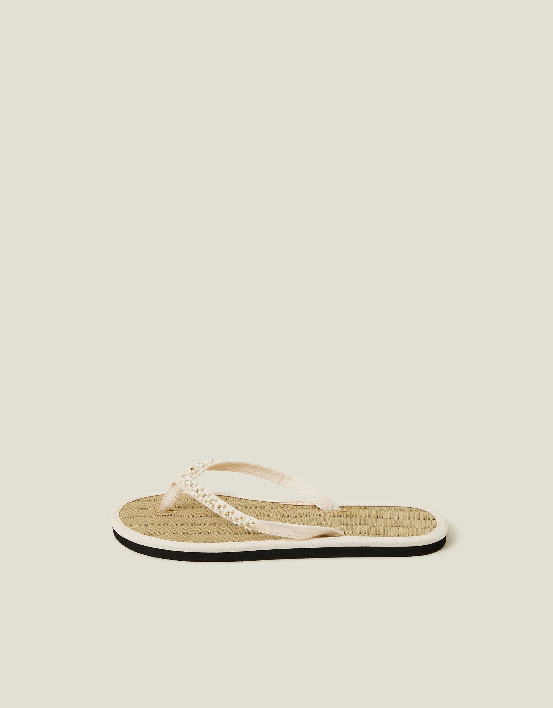 Beaded Daisy Seagrass Flip Flops Cream | Sandals & Flip Flops ...