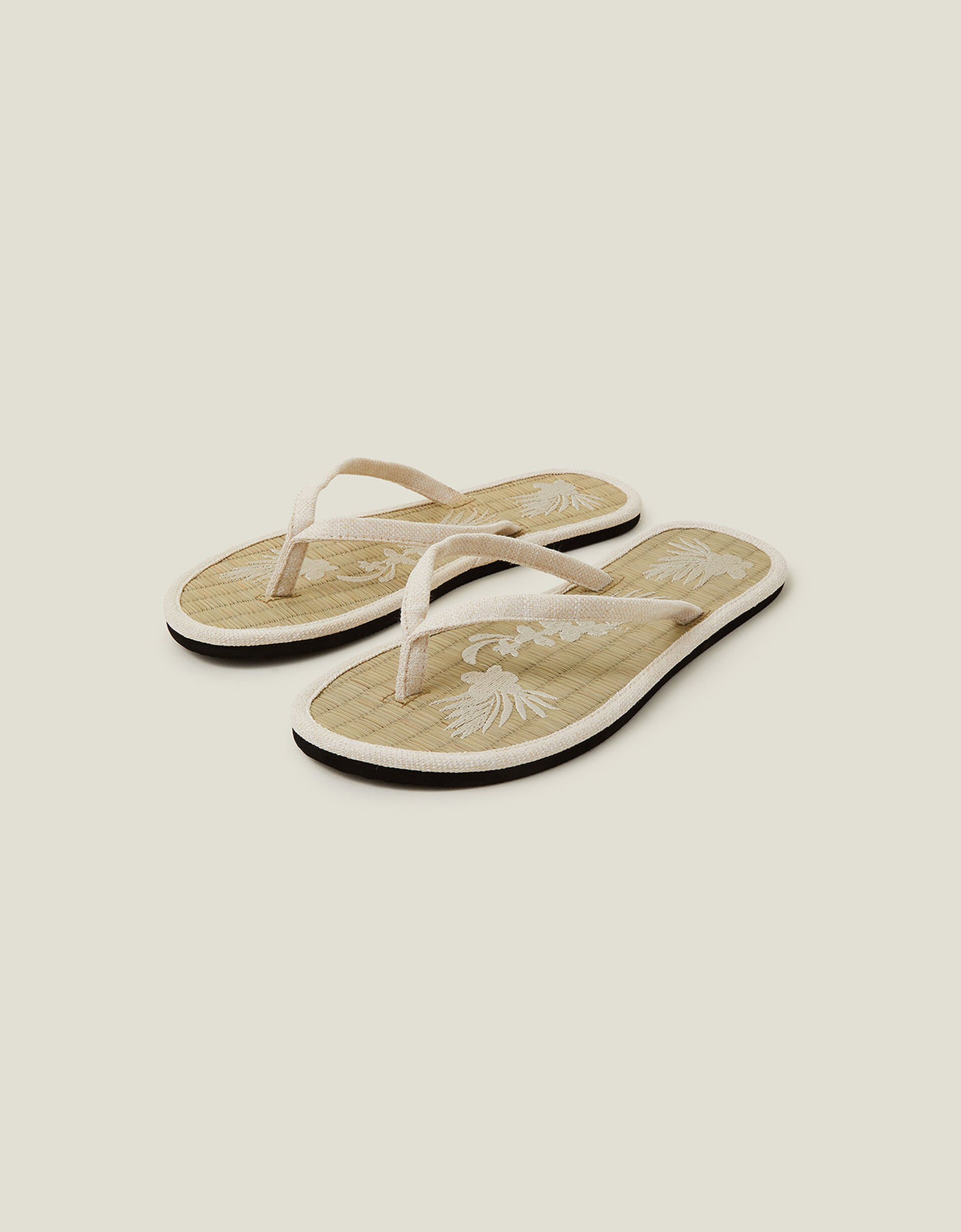 Embroidered Seagrass Flip Flops Ivory | Shop All | Accessorize UK