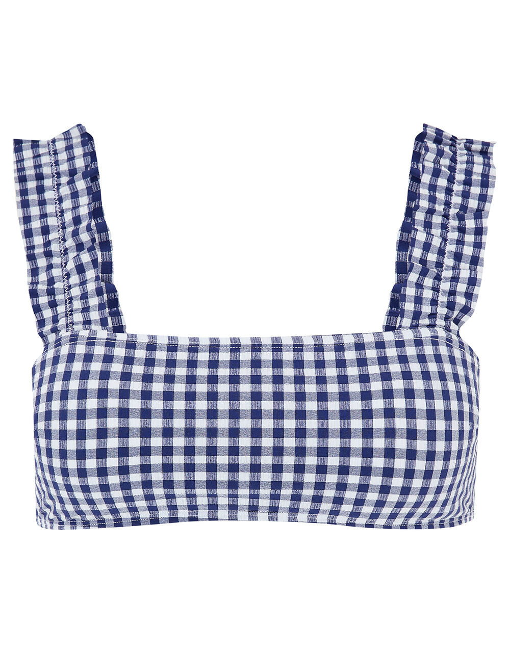Gingham Ruffle Strap Bandeau Crop Top Blue | Bikini tops | Accessorize UK