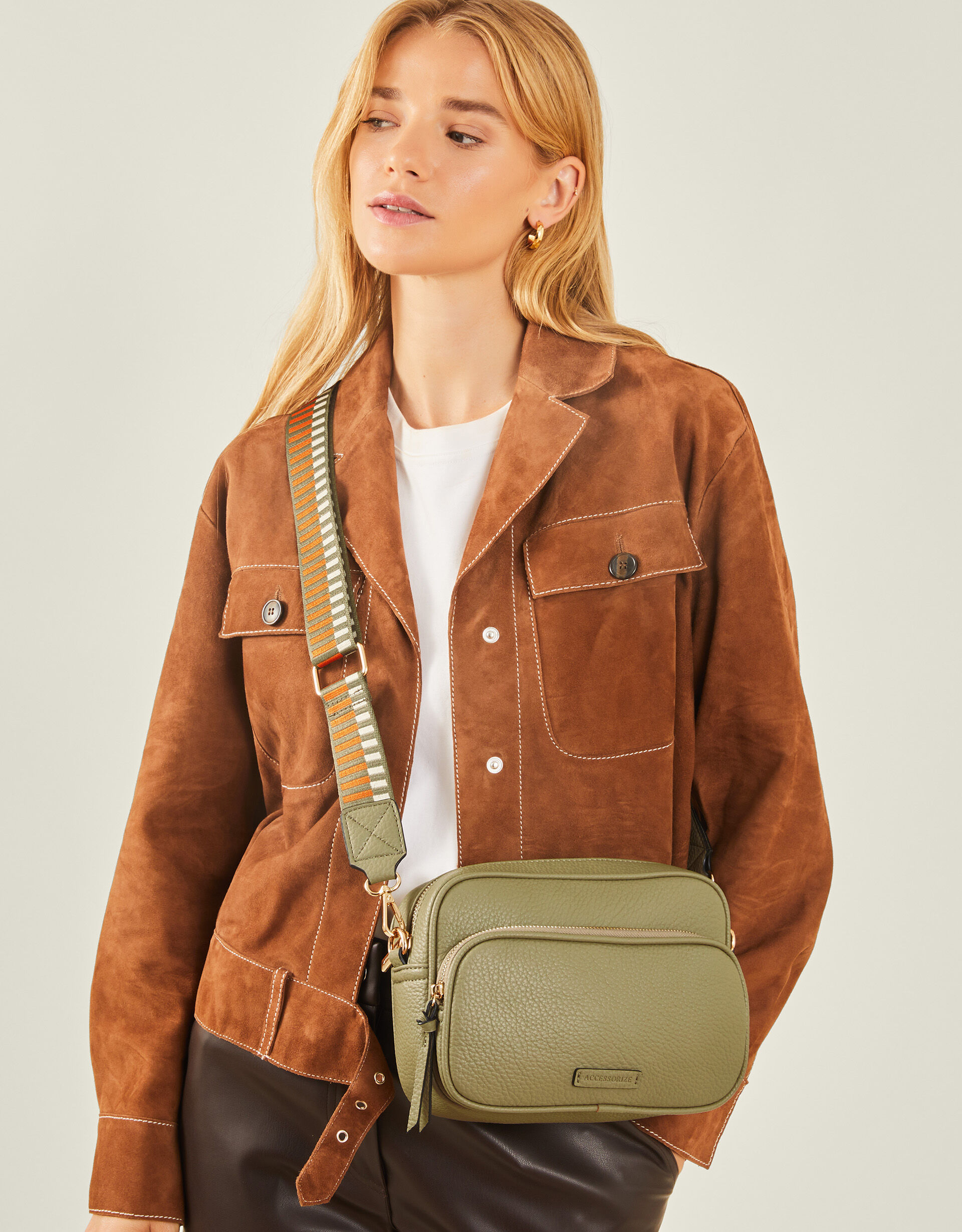 Double Zip Camera Bag Green | Crossbody Bags | Accessorize UK