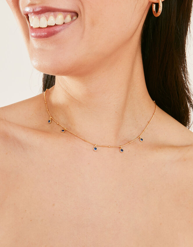 14ct Gold-Plated Sparkle Charm Station Necklace Blue | Shop All ...