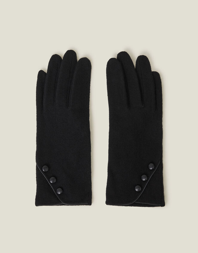 Touchscreen Button Gloves in Wool Blend Black | Gloves | Accessorize UK