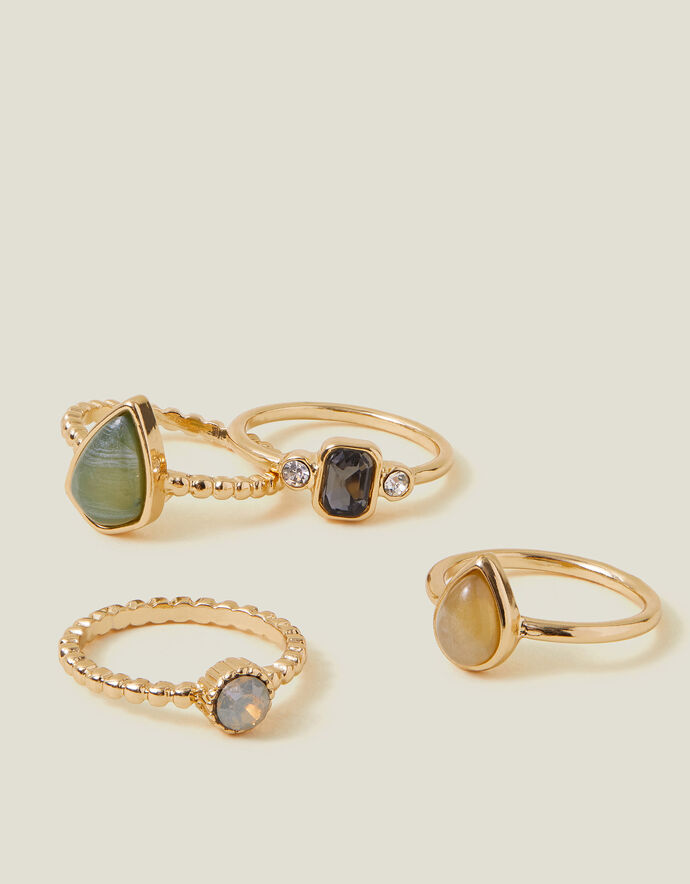 4-Pack Mixed Stone Rings Green | Stacking Rings | Accessorize Global