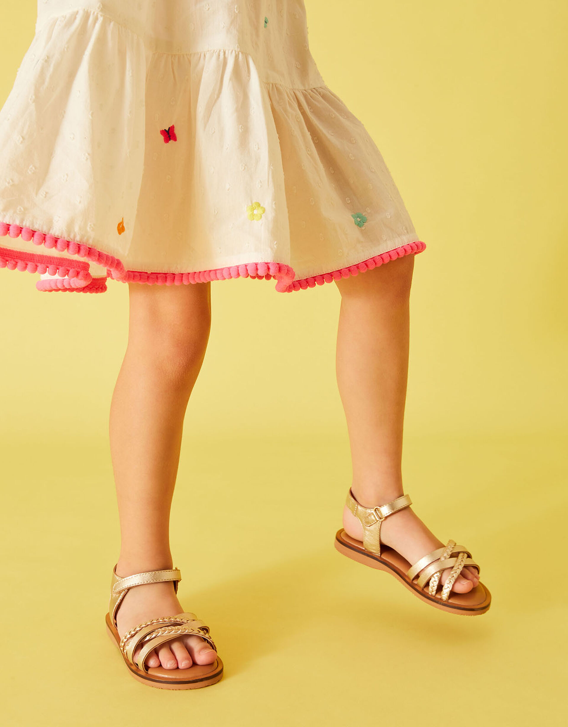 Girls Strappy Plait Leather Sandals Gold | Girls flip flops & Sandals ...