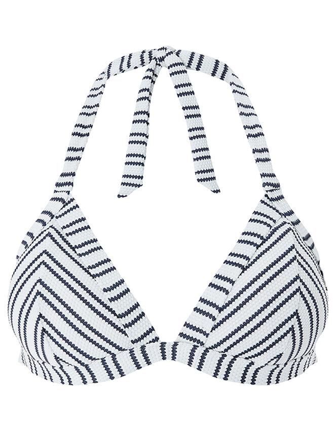 Textured Stripe Triangle Bikini Top Blue | Bikini tops | Accessorize UK