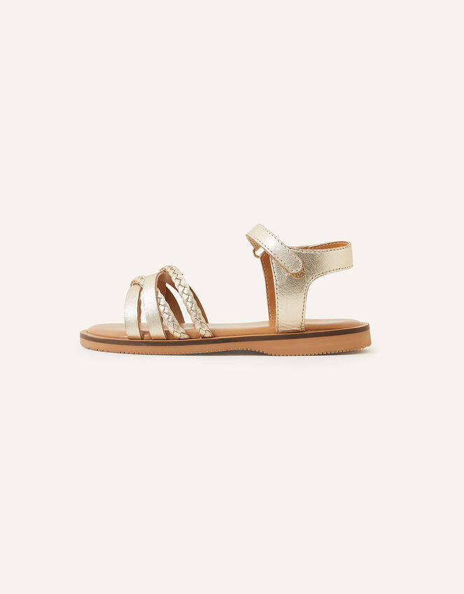 Girls Strappy Plait Leather Sandals Gold | Clothing & Shoes ...