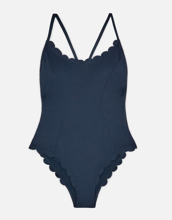 Textured Scallop Swimsuit Blue | Swimwear | Accessorize UK