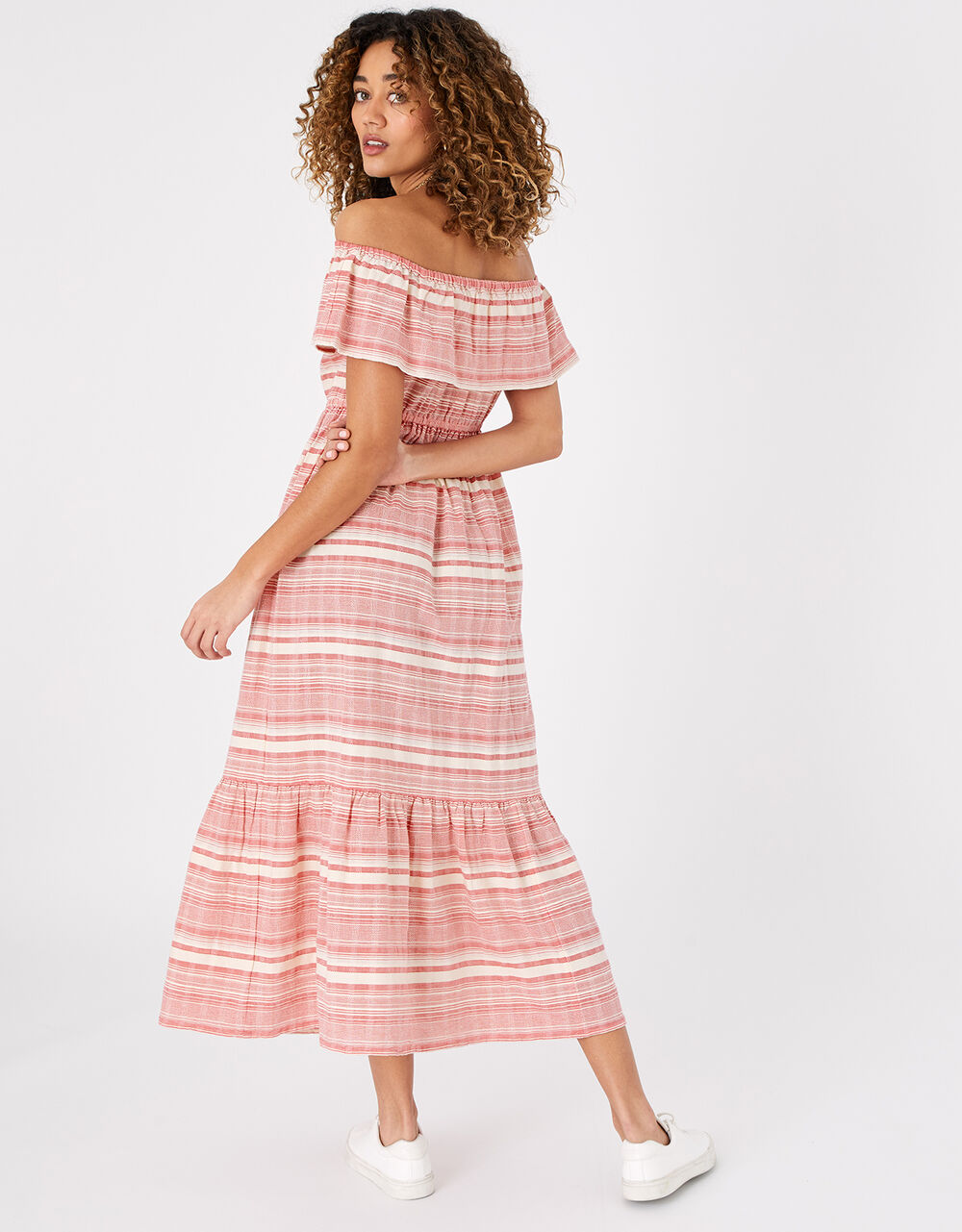 Jacquard Bardot Dress Red | Beach holiday dresses | Accessorize UK